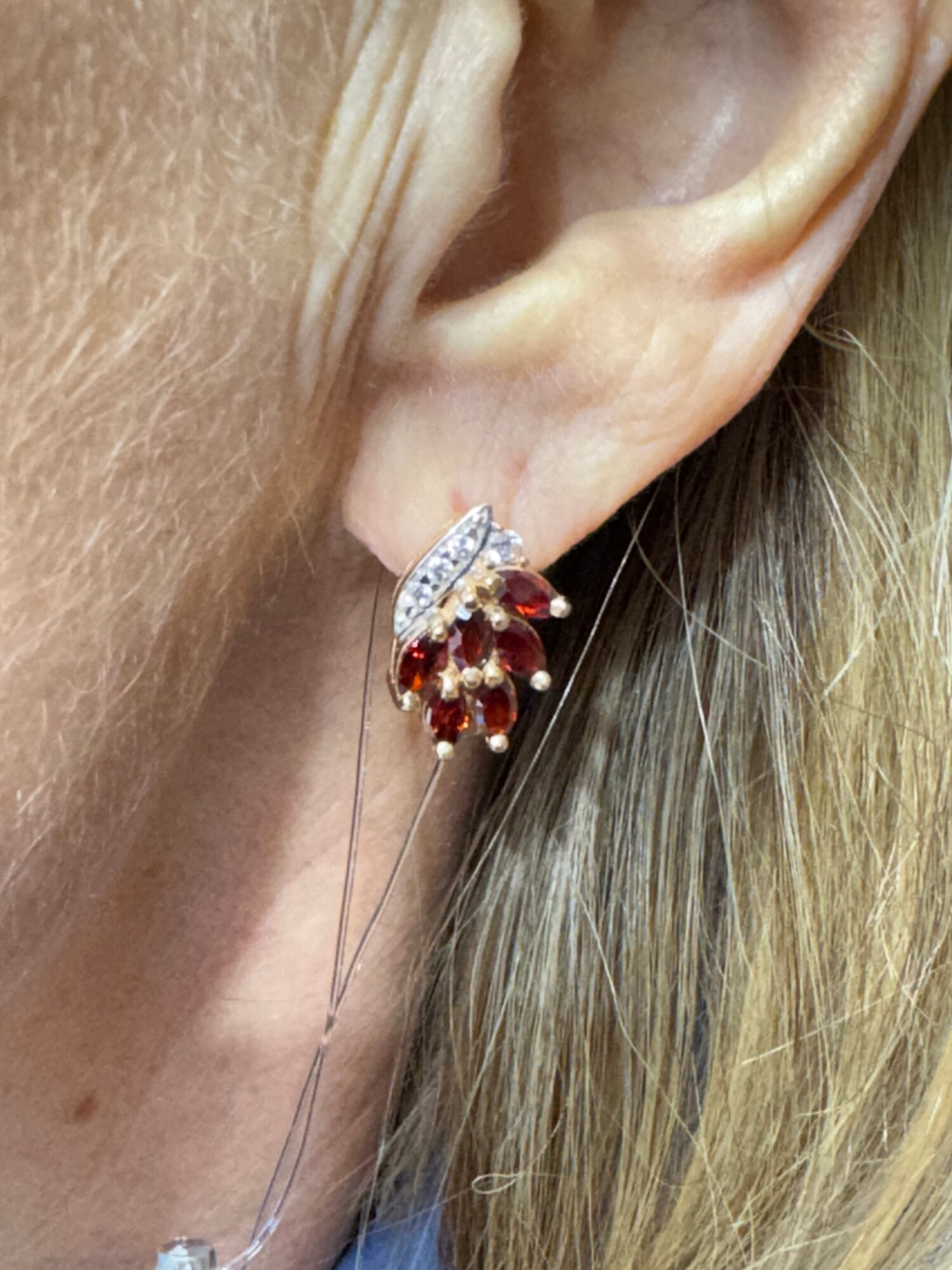 Серьги двусторонние Diamant, красное золото, 585 проба, родирование, фианит, размер 10 мм, длина 1.7 см, , бесцветный, красный — фото 1