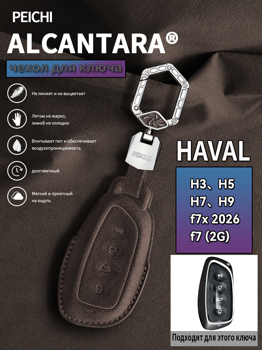 Чехол для ключа Haval F7 F7x 2026 H9 H5 H3 Алькантара (коричневый)