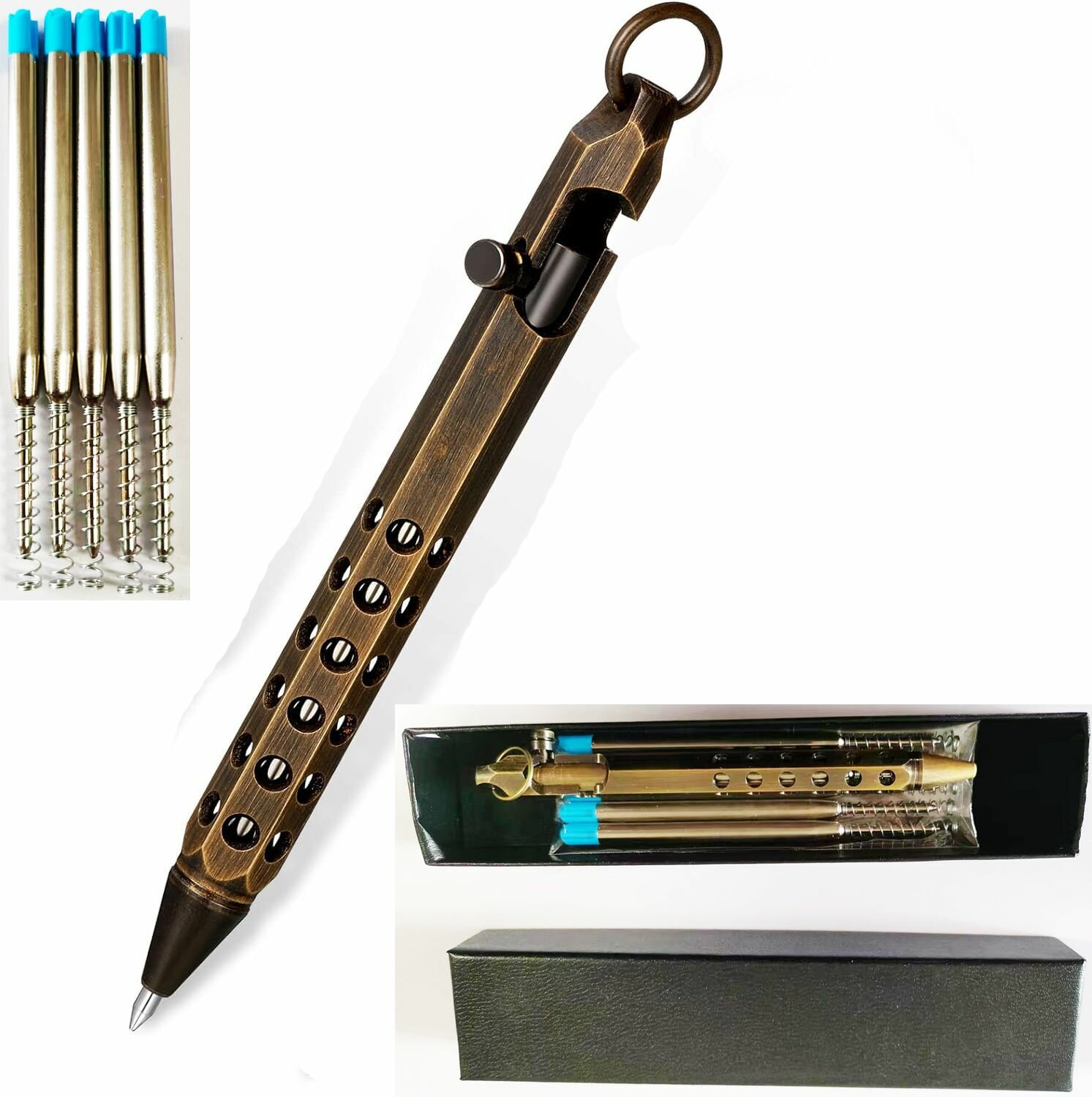 Болт Шестиугольная твердая латунная карманная металлическая тактическая ручка с 5 стержнями для бизнеса, Рождества, подарков на день рождения