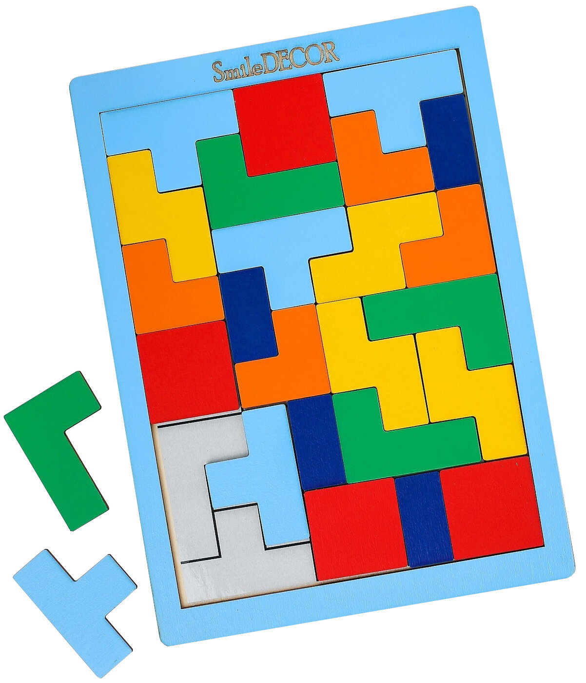 Развивающий логический тетрис-головоломка Smile Decor с шаблоном подсказкой, деревянный пазл-вкладыш, 25 блоков