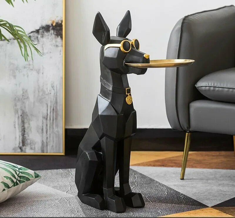 Фигурка декоративная，Поднос со статуей добермана