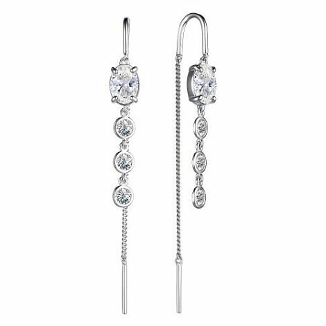 Серьги, серебро, 925 проба, фианит, горный хрусталь