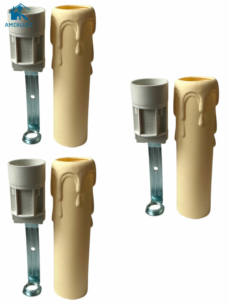 Патрон оплавленная свеча, (оплывшая свеча) Е14 для люстры в сборе, 100 мм, цвет бежевый, Е14, 3 шт