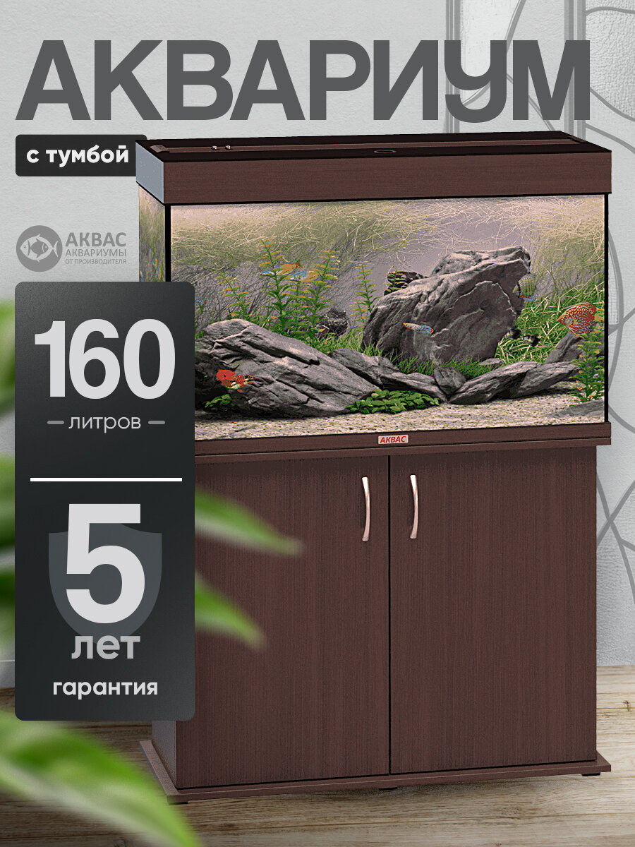 Аквариум 160 литров с тумбой крышкой и освещением (91х36х58 см) Аквас