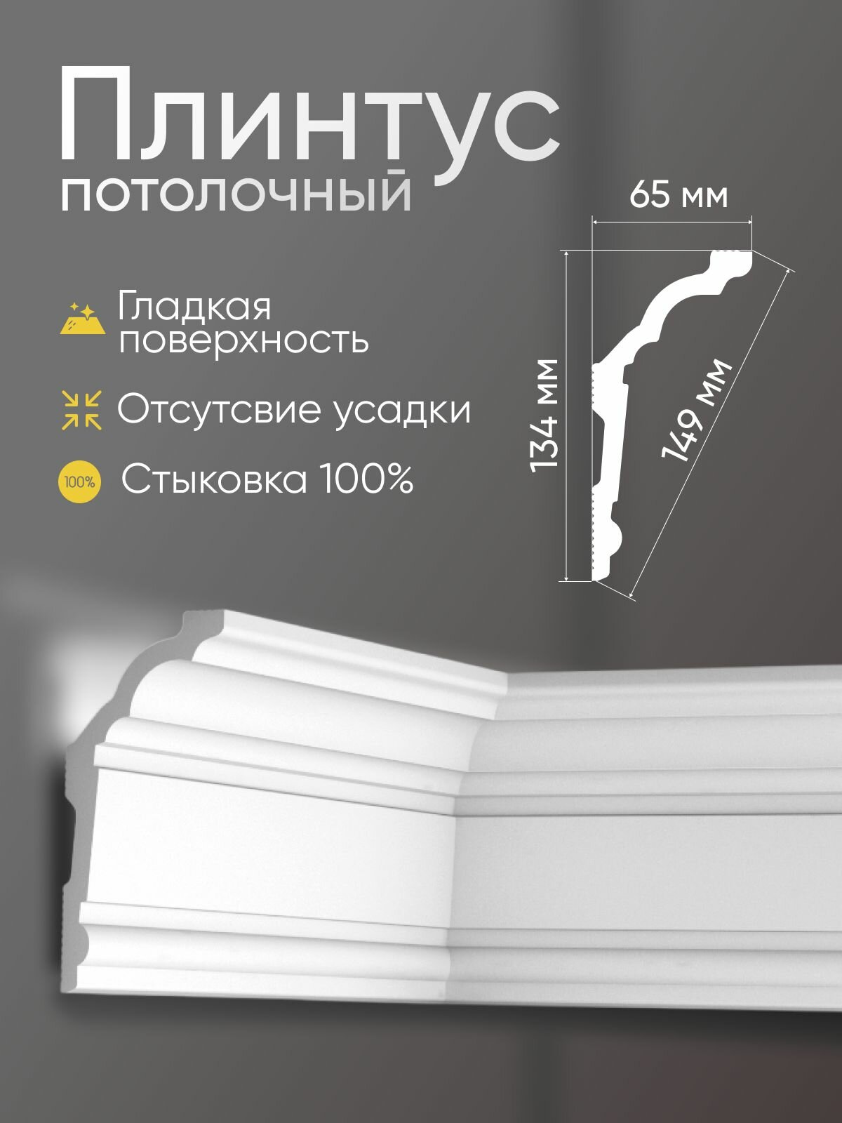 Плинтус потолочный 5 шт GLANZEPOL 200 см пенополистирол, белый GPL1
