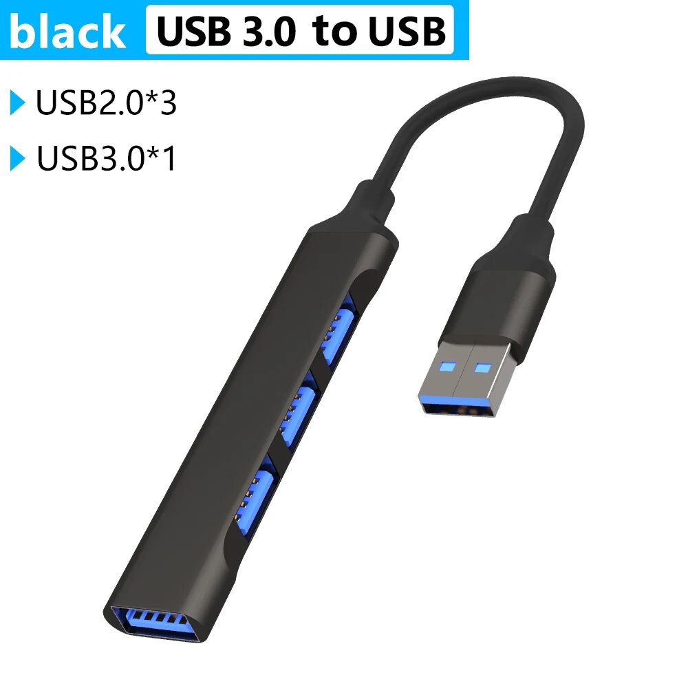 USB 3.0 to USB хаб, черный, 3x USB2.0, 1x USB3.0
