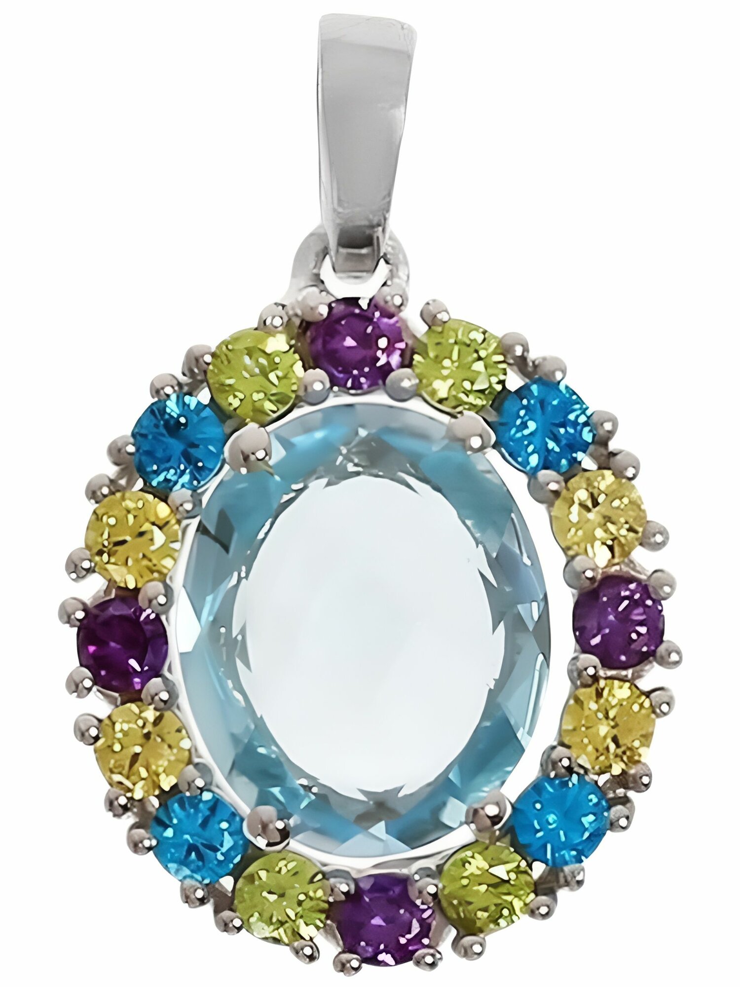 Подвеска, серебро, 925 проба, родирование, аметист синтетический, топаз синтетический, цитрин синтетический