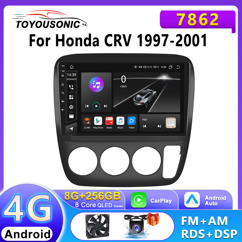 Магнитола для Honda CRV 1997-2001, Автомагнитола для Хонда CRV ,4G Android 8+256GB 2din Мультимедиа Bluetooth FM WIFI Автомобильный