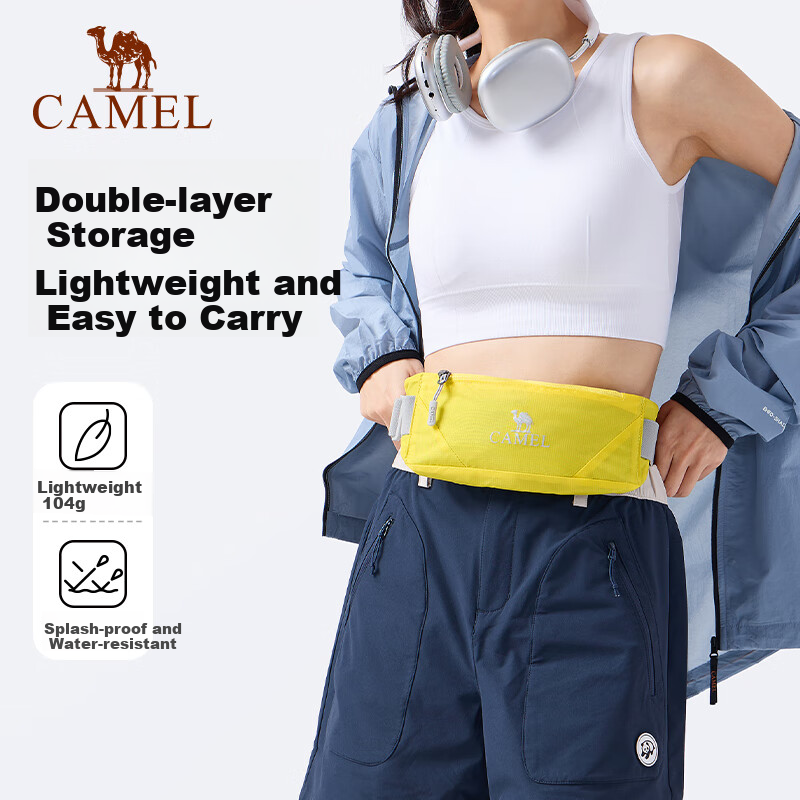 Поясная сумка CAMEL, Outdoor Sports Waist Bag Unisex Running Special Phone Pouch, для активного отдыха, для бега, лёгкая, унисекс, песочная/черная