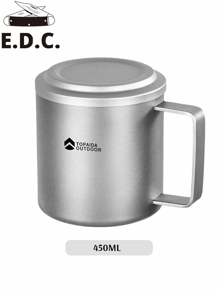 Двухслойная 450 мл титановая кружка из 99,7% чистого титана с термоизоляцией working temperature -253°C/+600°C