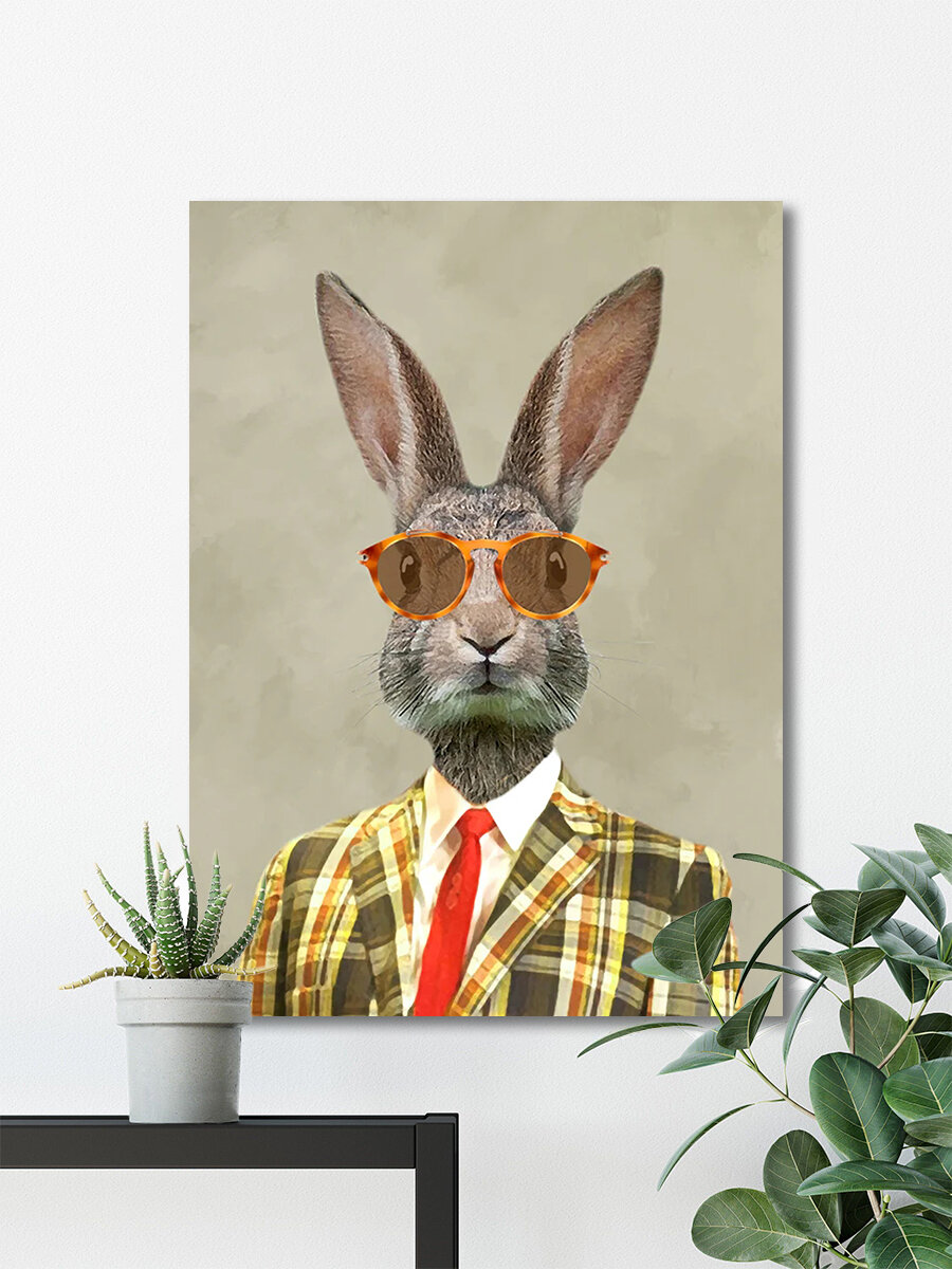 Картины с животными на стену - "Кролик в пиджаке и очках", 20х30 см.