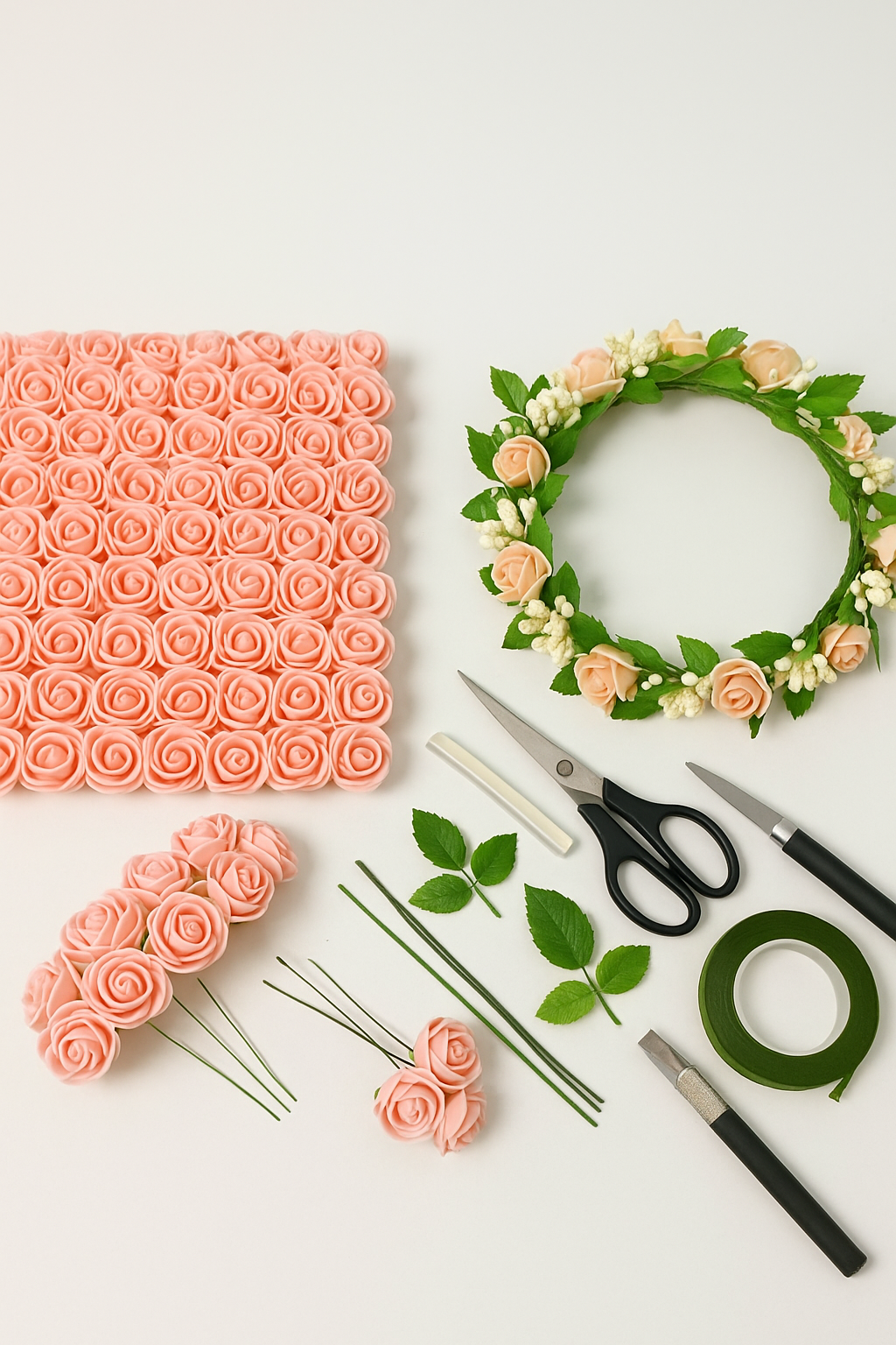 Цветы из фоамирана 2 см на металлической ножке. Цвет персиковый. Упаковка 72 шт