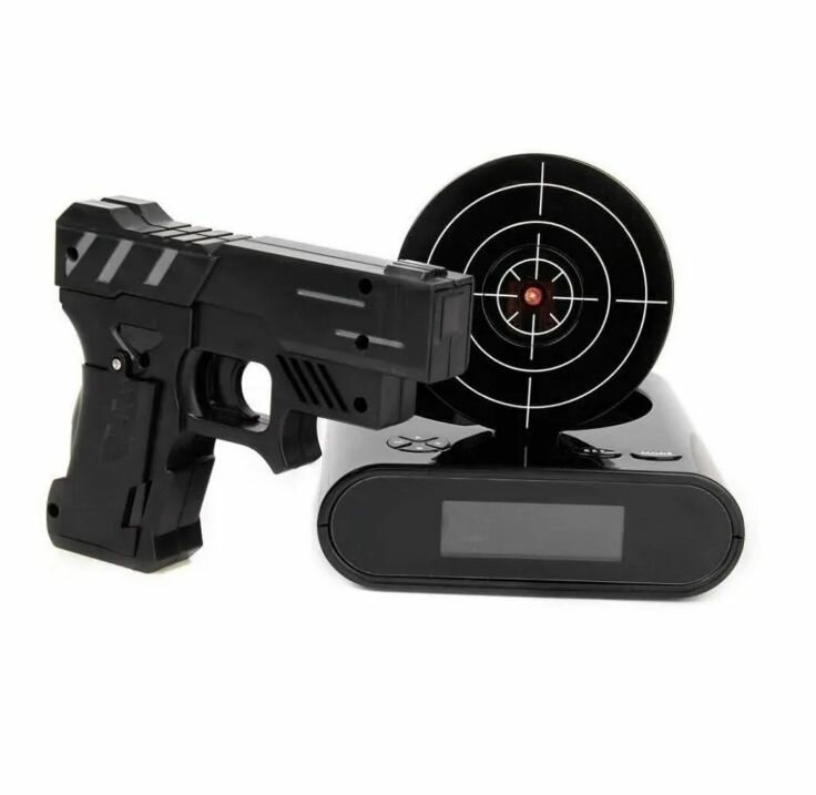 Будильник Мишень с лазерным пистолетом черный