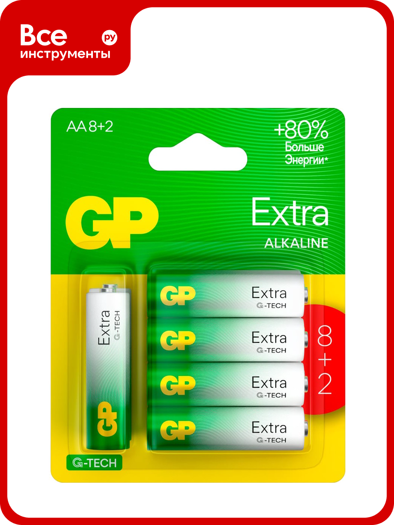Батарейки GP АА пальчиковые алкалиновые Extra Alkaline, набор 10 шт (15AXA21-BC10), самых различных приборов