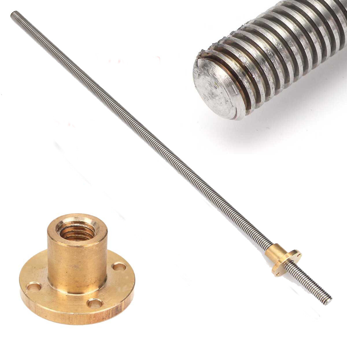 Практичный 12 мм T12x2 стальной ходовой винт трапециевидный стержень ACME с резьбой шаговый двигатель с латунной гайкой