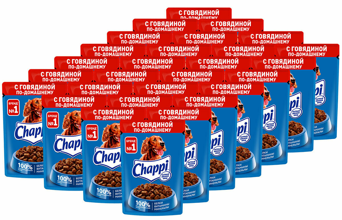 Влажный корм Chappi для взрослых собак сытный мясной обед с говядиной по-домашнему пауч, 85 гр х 28 шт