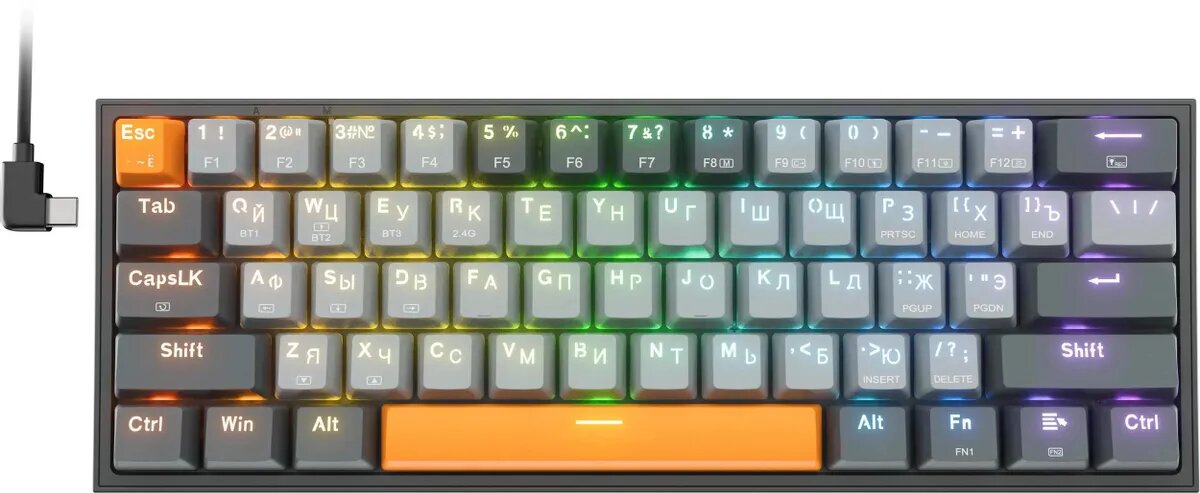 72601 / Клавиатура Redragon Fizz Pro, USB, Bluetooth/Радиоканал, серый [72601]