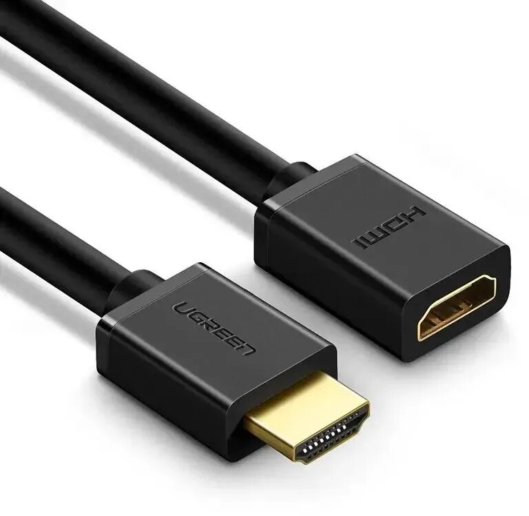 Кабель аудио-видео UGREEN HD107, HDMI (f) - HDMI (m), 3м, GOLD, ф/фильтр, черный (10145)