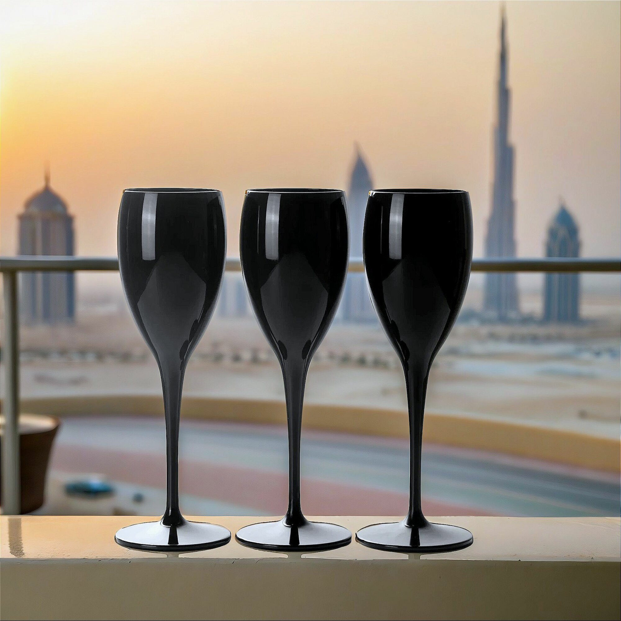 Многоразовые пластиковые бокалы для шампанского 170 мл, черные из поликарбоната Nipco. Черные 3 штуки