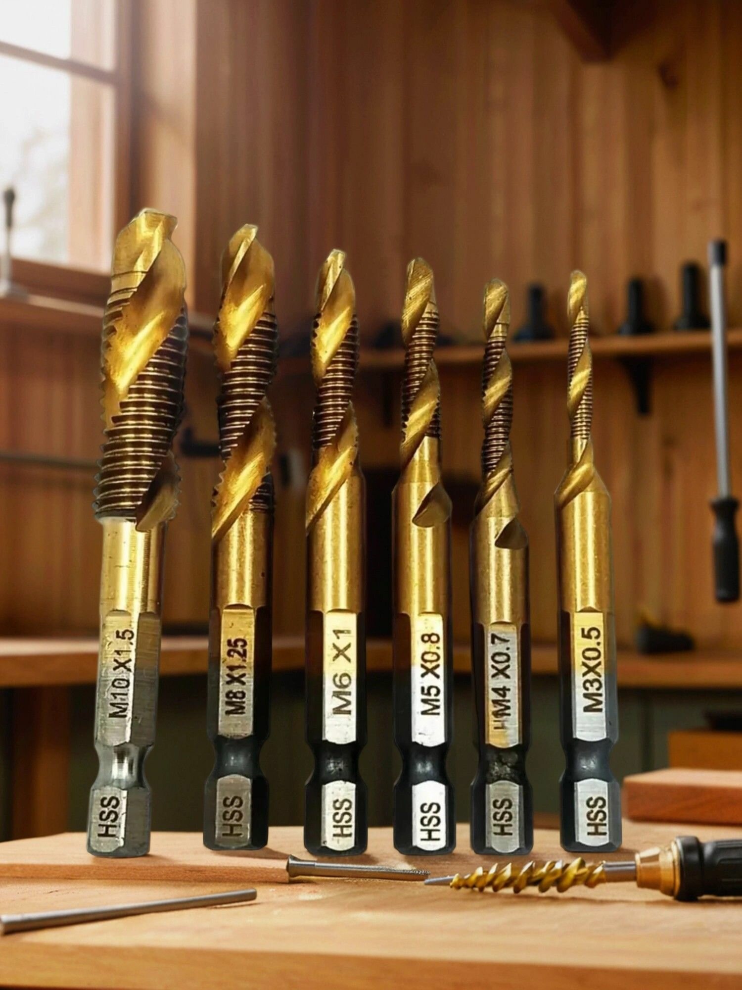 Набор сверл SPARK LUX SL-1706, 6 предметов, с метчиками, HSS, шестигранный хвостовик