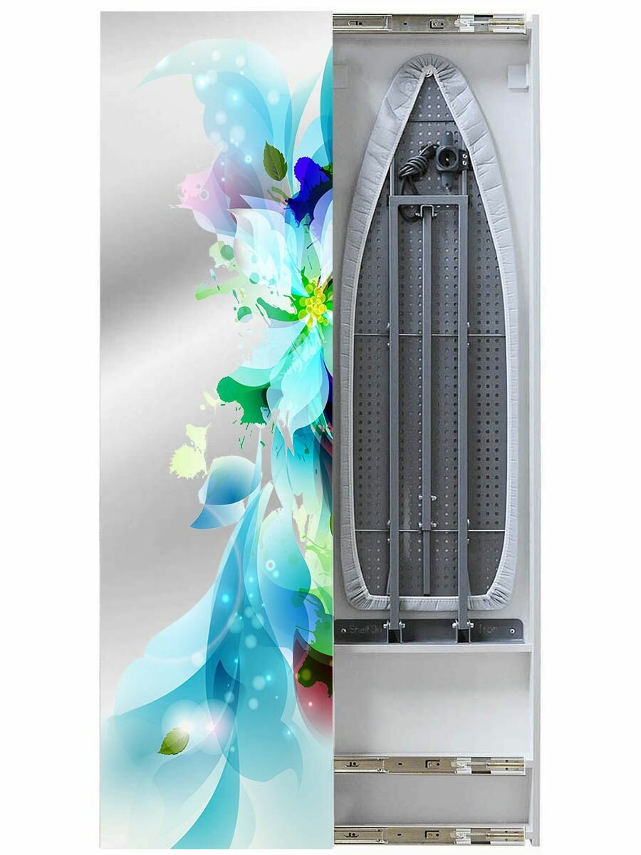 Встроенная гладильная доска Айрон Бокс Принт (Синий цветок) Выбеленный дуб купе лево