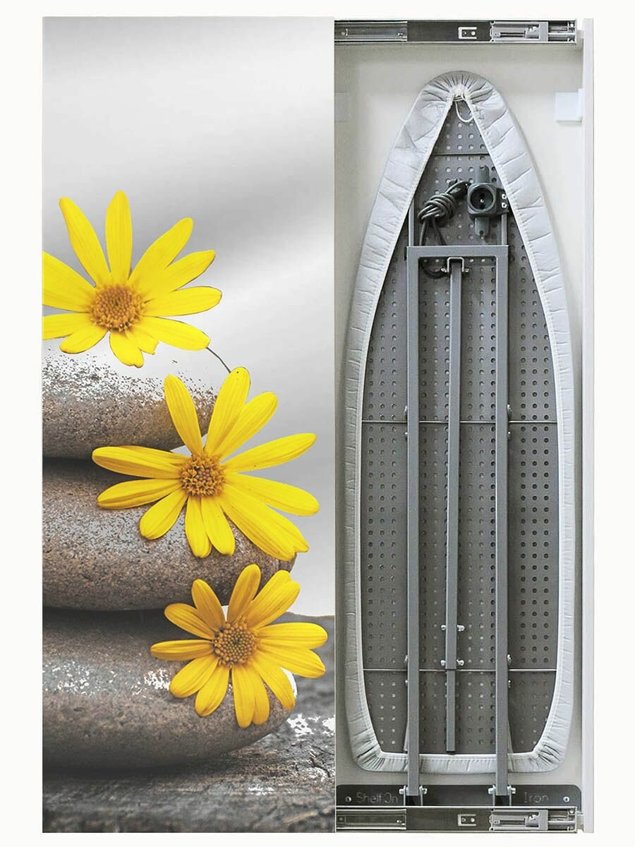 Встроенная гладильная доска Айрон Слим Принт (Желтый цветок) Выбеленный дуб купе лево