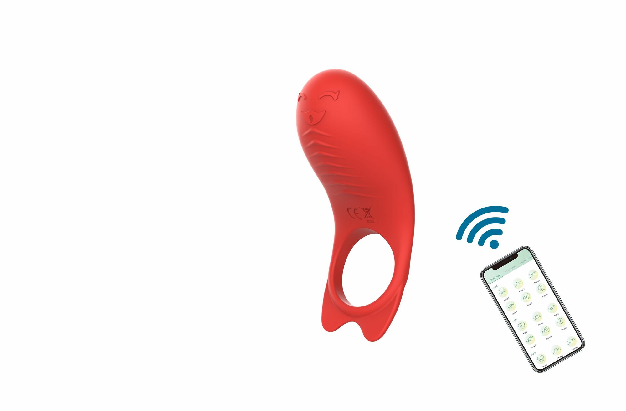 Кольцо-вибратор "Удовольствие Рыбки" с физической фиксацией и пультом (10 м)