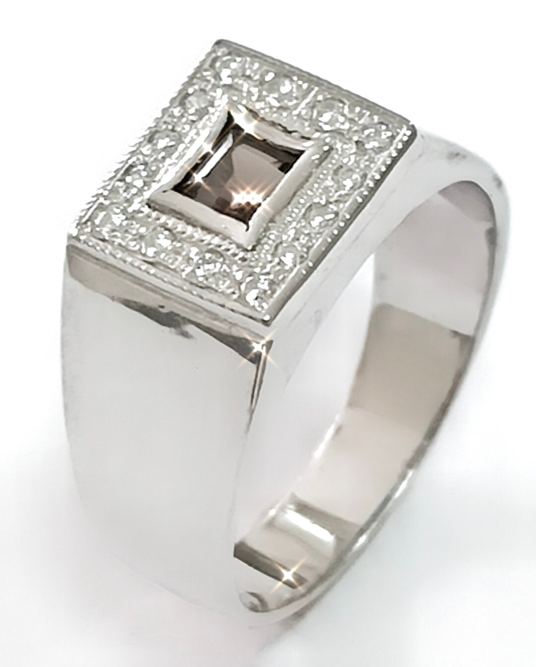 Печатка, серебро, 925 проба, родирование, фианит, раухтопаз