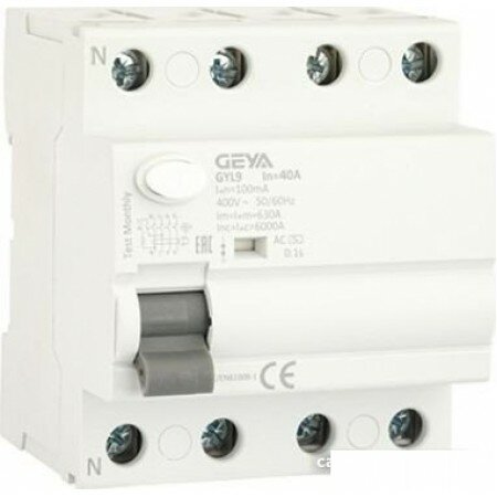 GEYA GYL9-4P-40A-100mA 4P 40A 6 kA 100mA AC 4M GYL94P40AC100