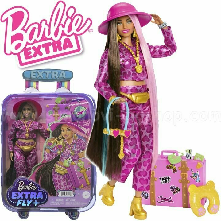 Кукла Barbie в стиле сафари , Розовый наряде с животным принтом и розовом чемодане HPT48