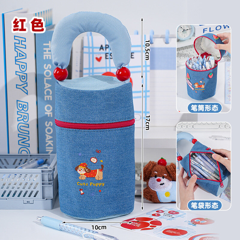 Пенал "Такса", для карандашей, цилиндрический, красный