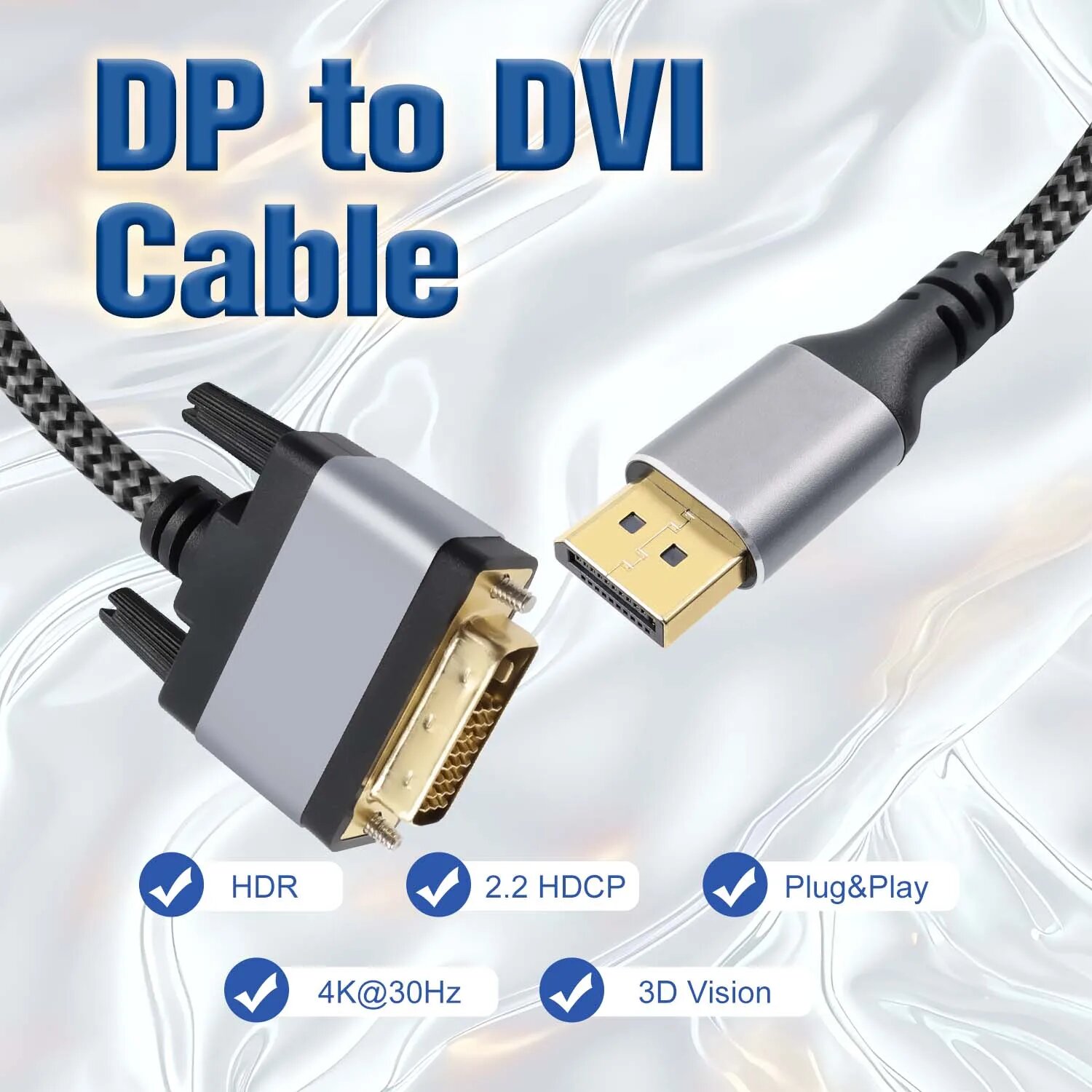 Активный кабель DP-HDMI 4K, совместимый с DVI-D/VGA DP TO DVI, 1.8 м