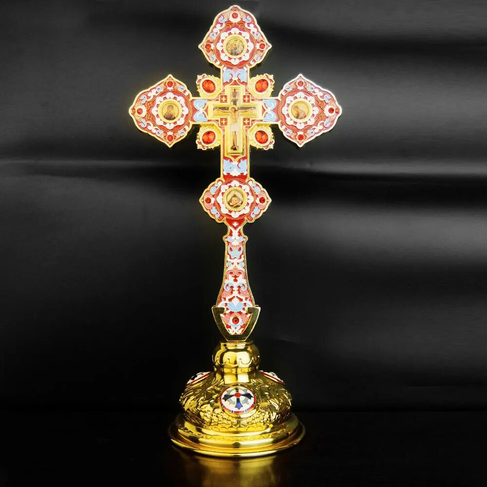 Позолоченный православный крест, RED, CROSS WITH BASE