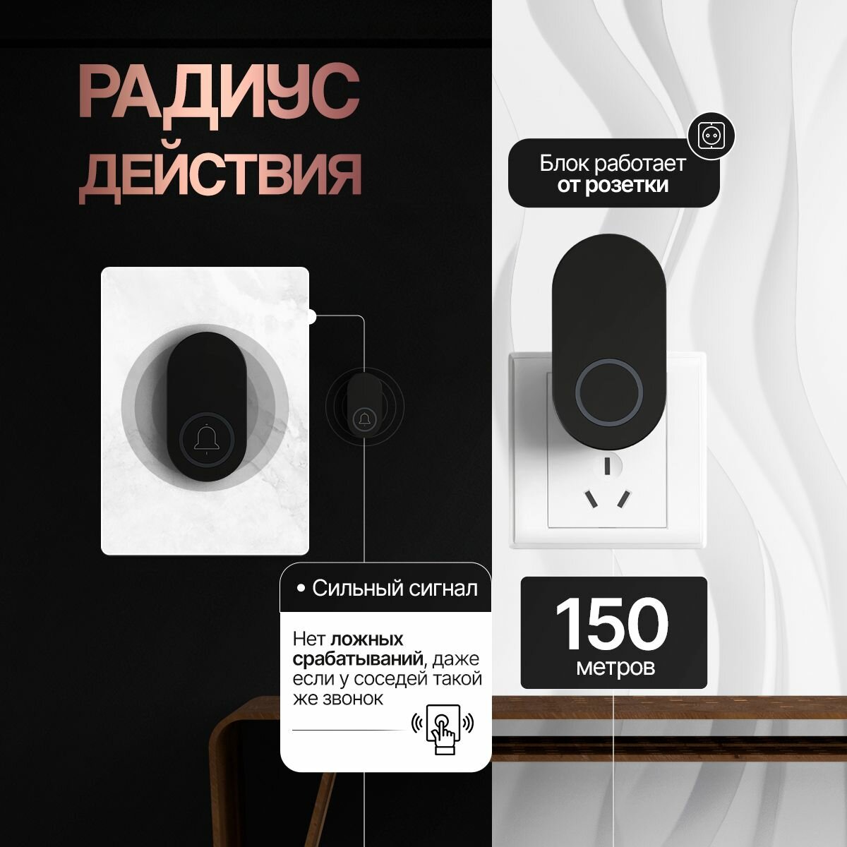 Звонок дверной беспроводной уличный для квартиры для дома 220в кинетический без батареек влагозащищенный