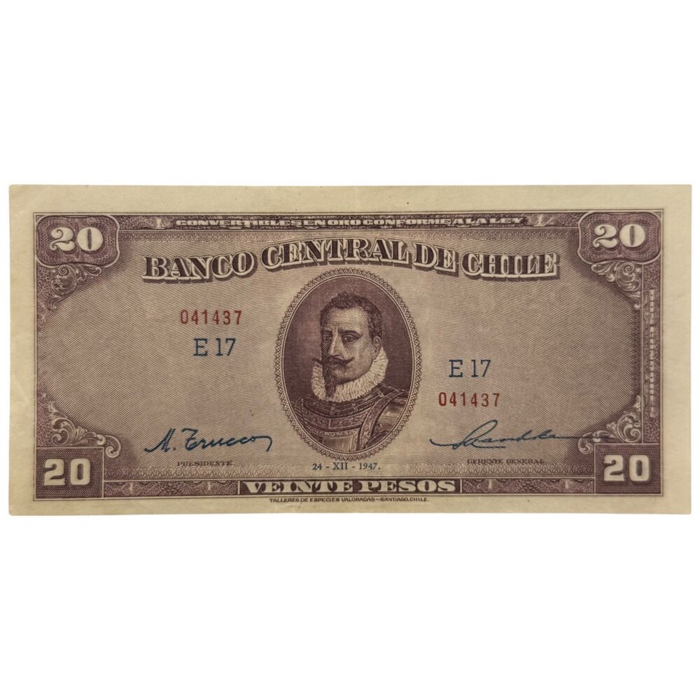 Чили 20 песо 1947 г. (24.12.1947) (Серия E 17)