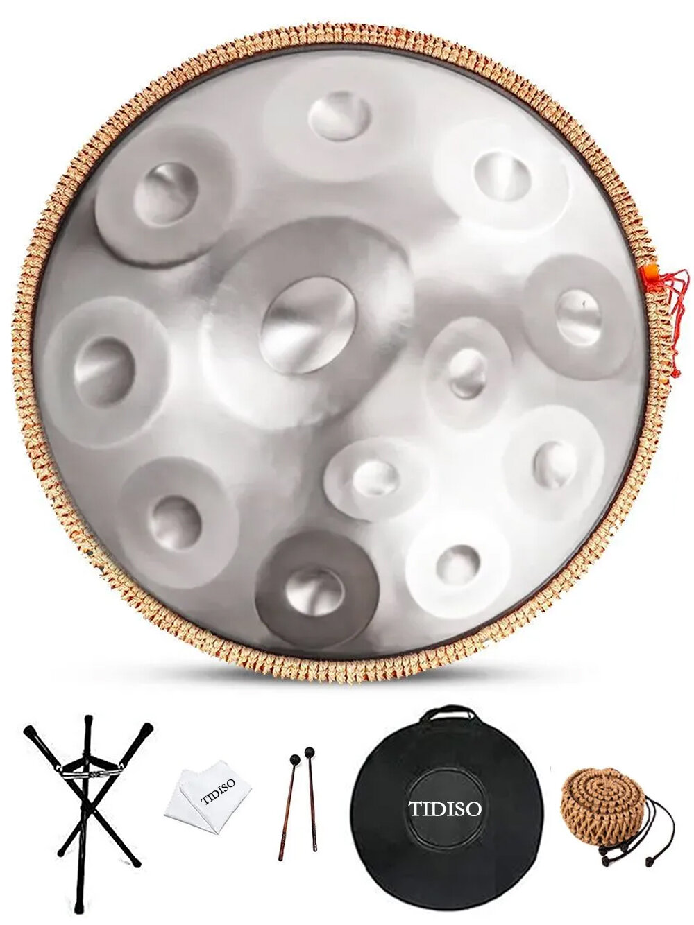 Handpan хэндпан барабан 12 нот ре минор 22-дюймовый 58cm бубен для медитации йога инструмент подарок стальной язычковый барабан (Цвет: Серебристый, частота: 432 Гц)