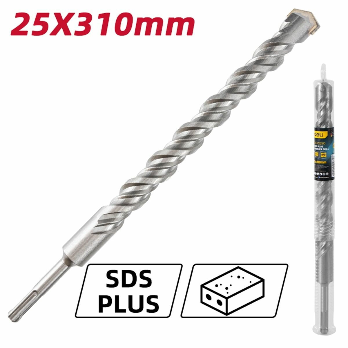 Бур по бетону SDS Plus 25х310мм Deli DH-Y25310, в пластиковой тубе