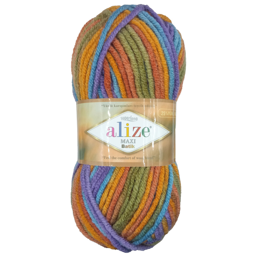 Пряжа для вязания Alize Superlana maxi batik 7794 сиреневый оранжевый 100 гр/100 м 25% шерсть, 75% акрил