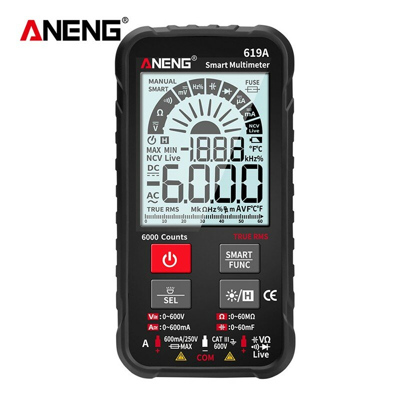Цифровой мультиметр ANENG 619A с большим ЖК-дисплеем (6000 отсчетов)