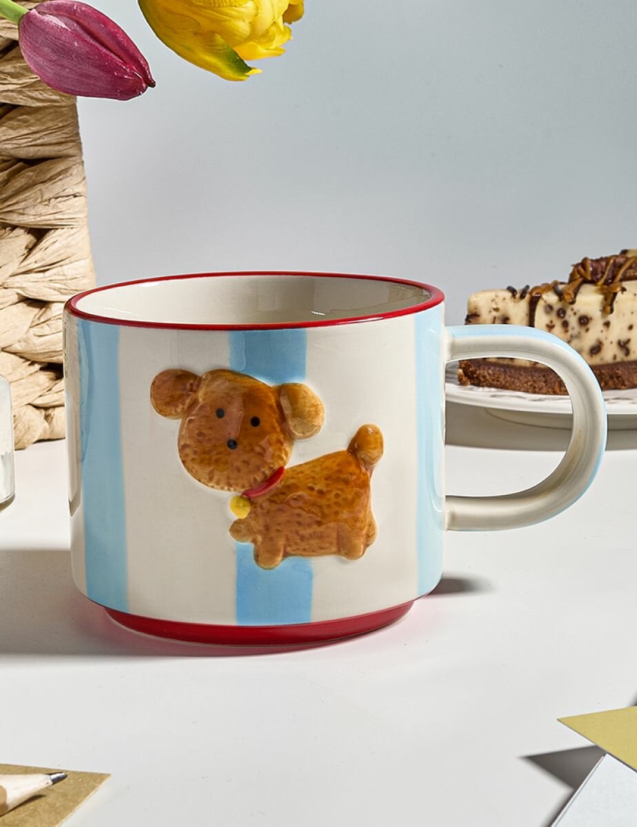 Кружка пинтерест собака голубая, Чашка в синюю полоску, Милый щенок