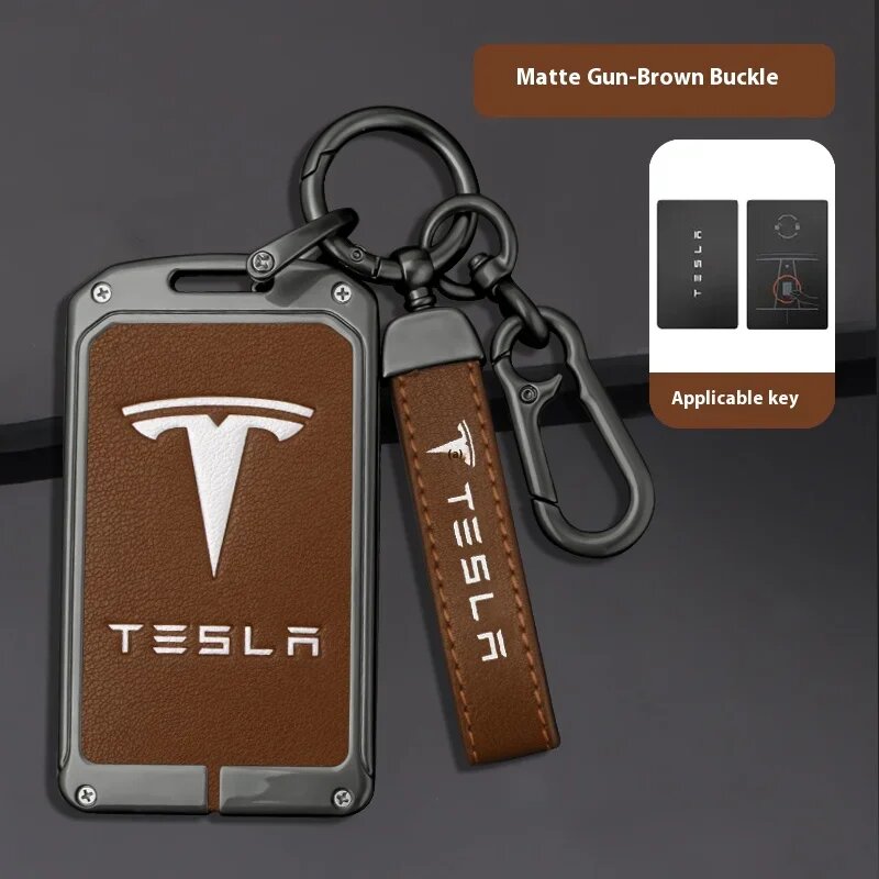 Для Tesla Model 3 Model S Model X Model Y Roadster Cybertruck Автомобильный металлический чехол для ключей, защитный держатель для карт без ключа, аксессуары Gun Brown 1