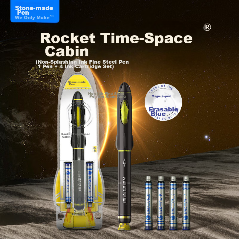 Dianshihuojiaokong Pen, Non-Splash Ink, Large Nib, F Nib, Third Grade Student Handwriting Practice, Calligraphy Pen, Non-Heat Erasable, Replaceable Ink Cartridge, 7157 [Black Handle], Magic Liquid Erasable Blue