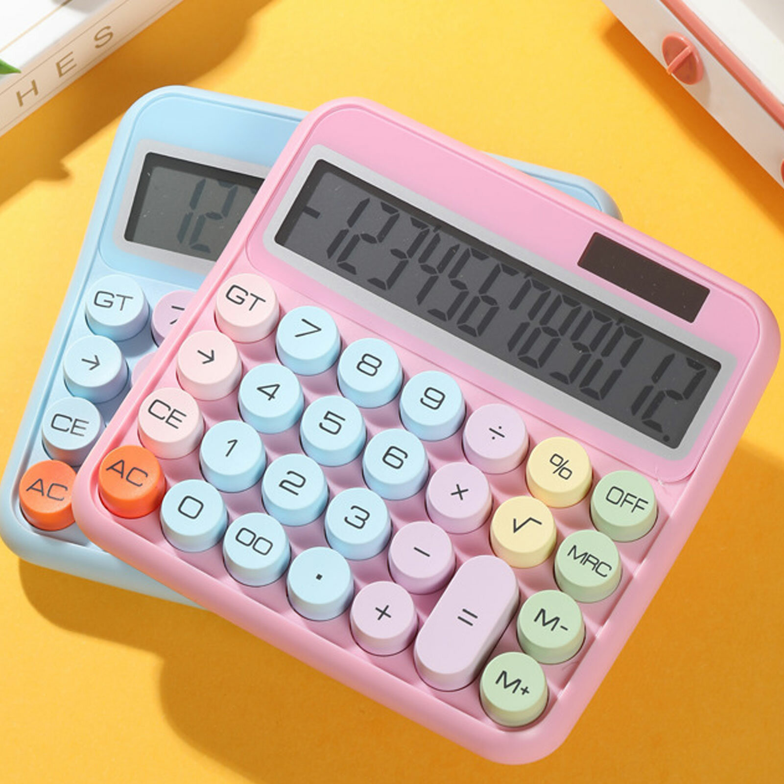12-значный цветной калькулятор, механическая клавиатура, электронный настольный калькулятор для дома, школы, офиса, небесно-голубой