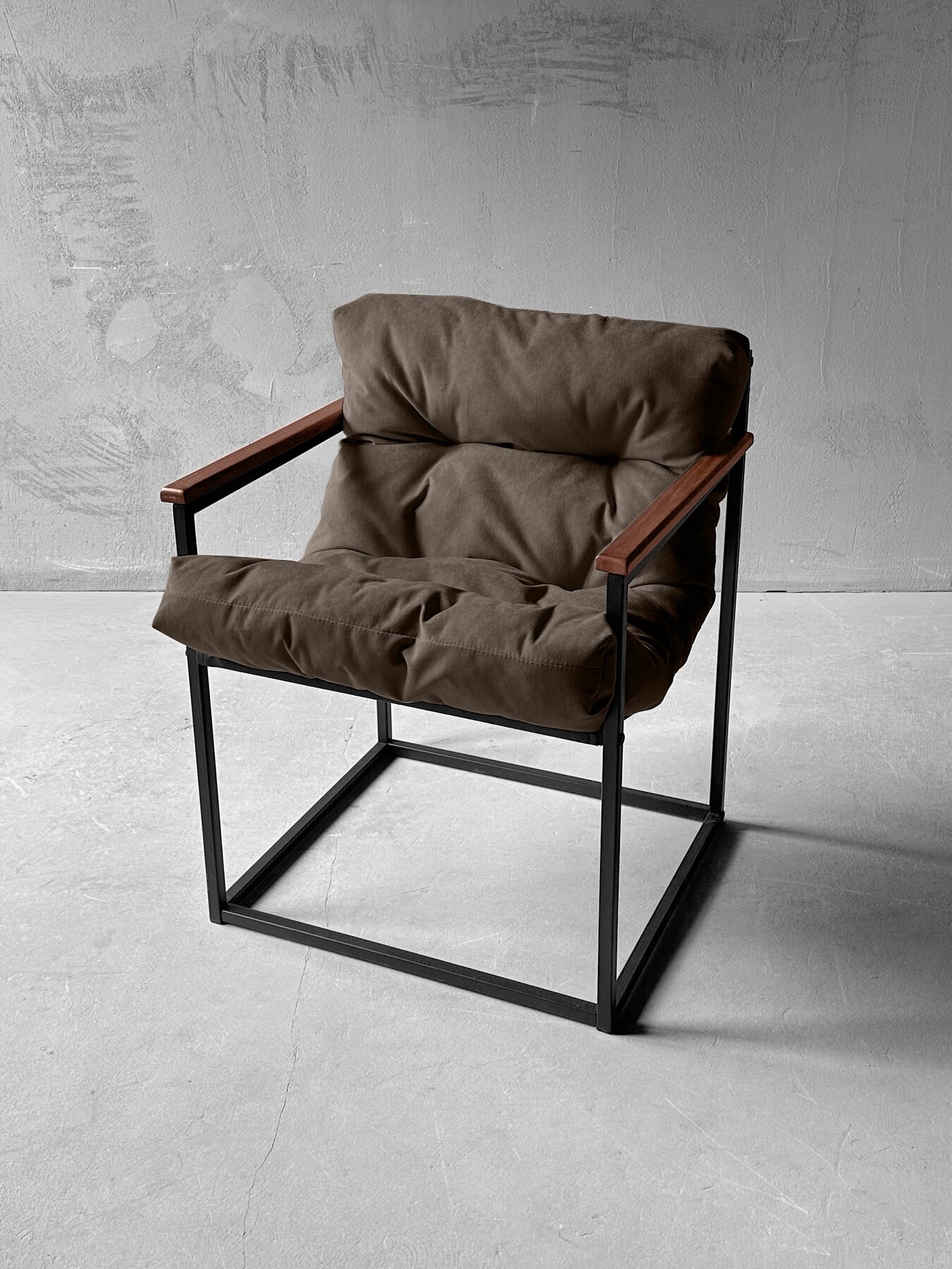 Кресло высокое обеденное Лофтовик + + коричневый велюр для дома для офиса для дачи для балкона