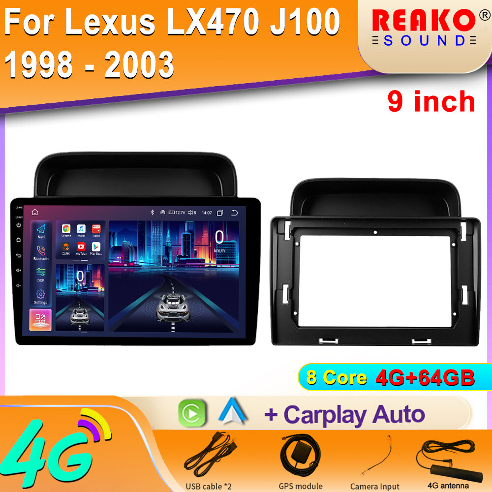 Магнитола для Lexus LX470 J100 1998 - 2003, с камерой заднего вида. IPS экран 10 дюймов, Wifi 2din с сенсорным экраном, usb и блютузом.