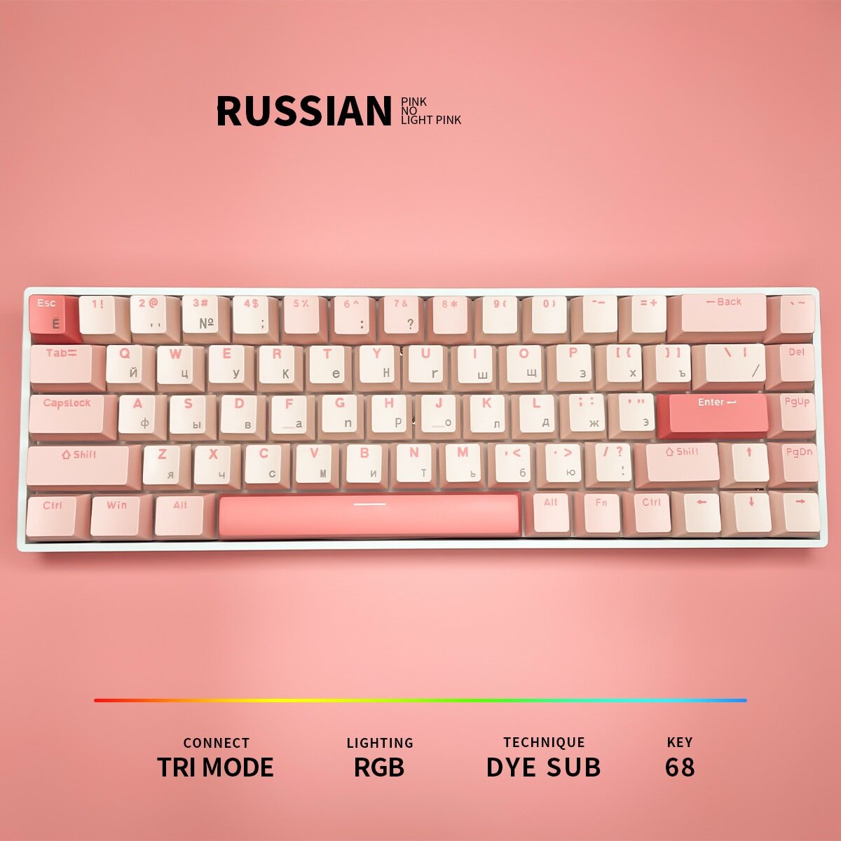 Русская клавиатура Russian Cherry Blossom H68, Bluetooth, горячая замена