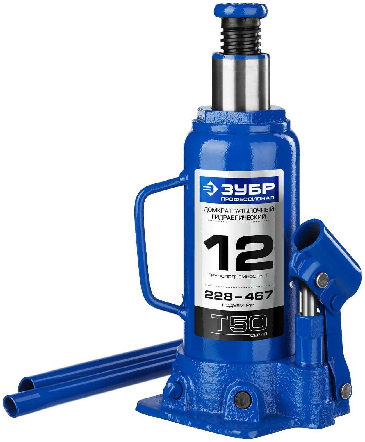 Домкрат гидравлический бутылочный ЗУБР T50 (12т, 228-467мм) (43060-12_z01)