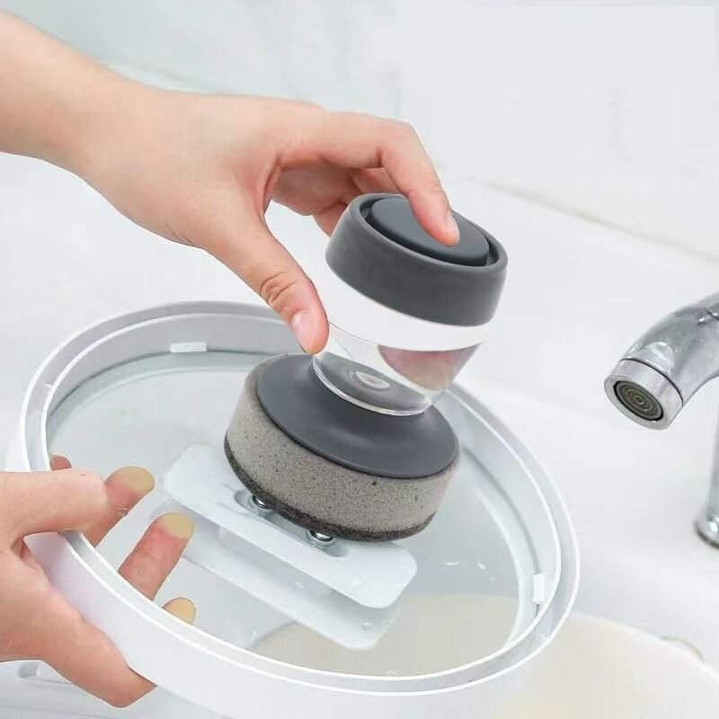 Щетка для мытья посуды с дозатором моющего средства, с качественным губковым наконечником, серебристо-серого цвета, 1 шт.