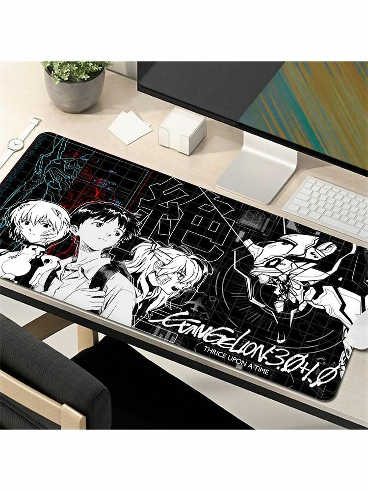 Игровой коврик Evangelion Anime "Neon Genesis", нескользящий, 40 см x 90 см, чёрный матовый