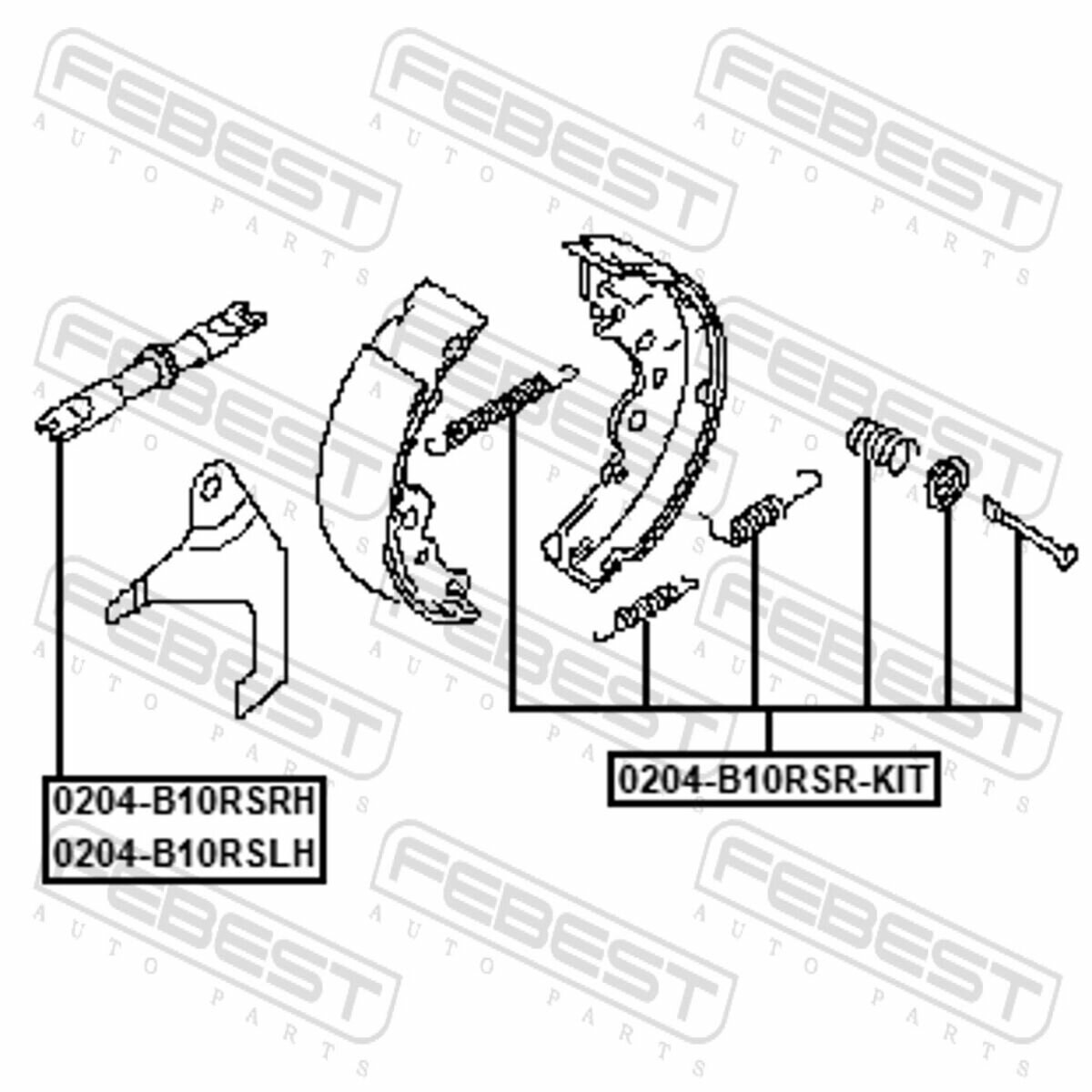 Монтажный Комплект Барабанных Колодок(Febest 0204-B10Rsr-Kit)